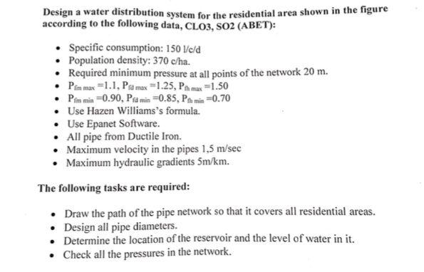 Design a water distribution system for the | Chegg.com