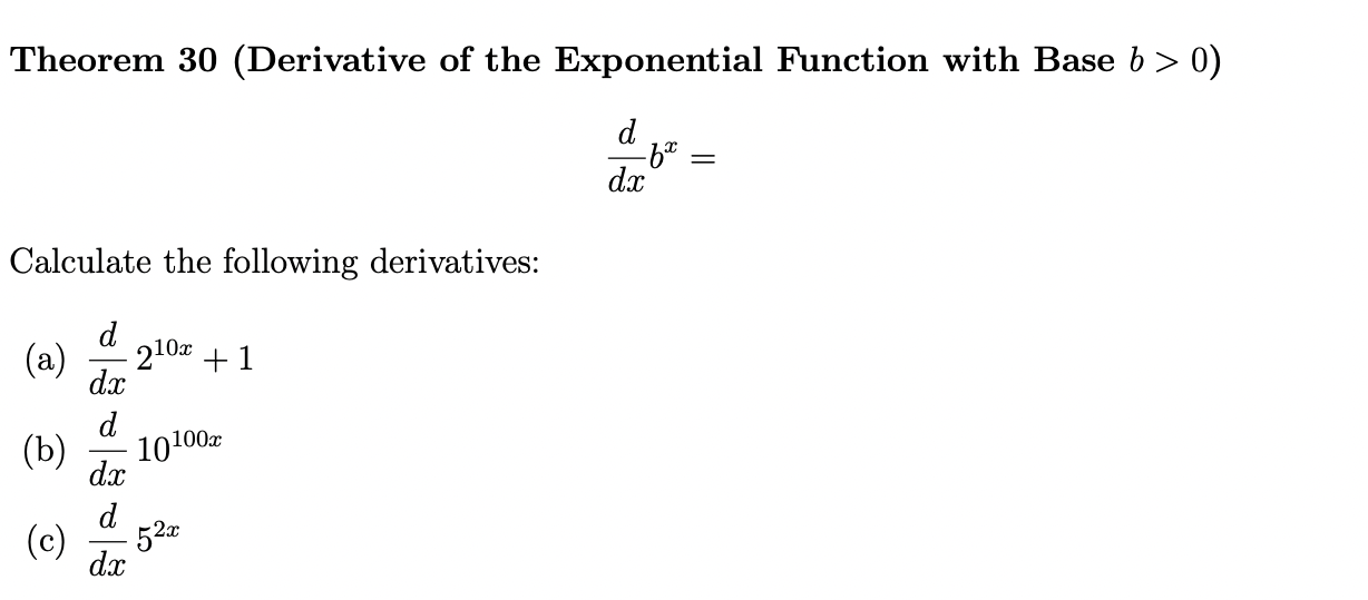 Solved Theorem 30 (Derivative of the Exponential Function | Chegg.com