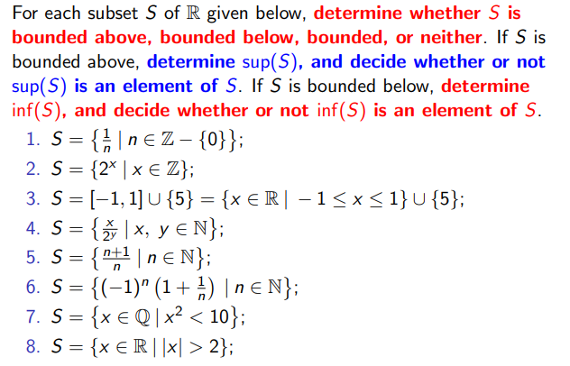 For each subset S of R given below, determine whether | Chegg.com