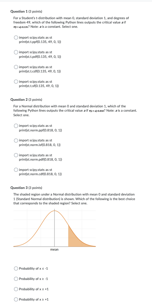 Solved Question 1 (3 points) For a Student's t-distribution | Chegg.com