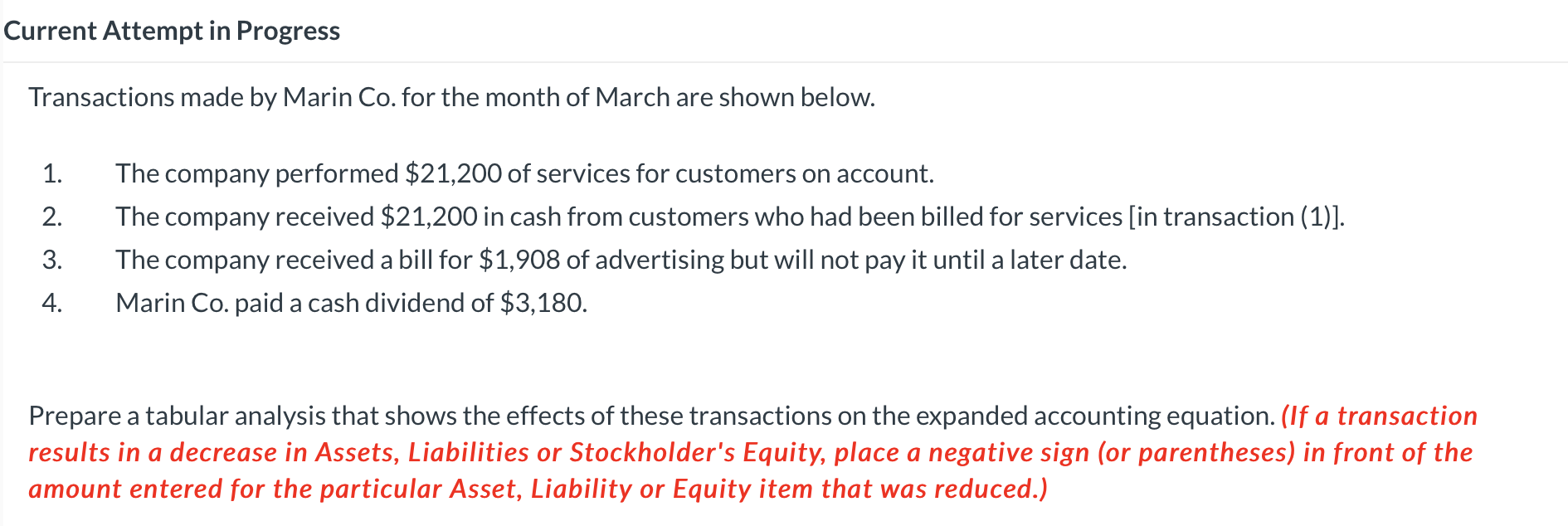 Solved Current Attempt in Progress Transactions made by | Chegg.com