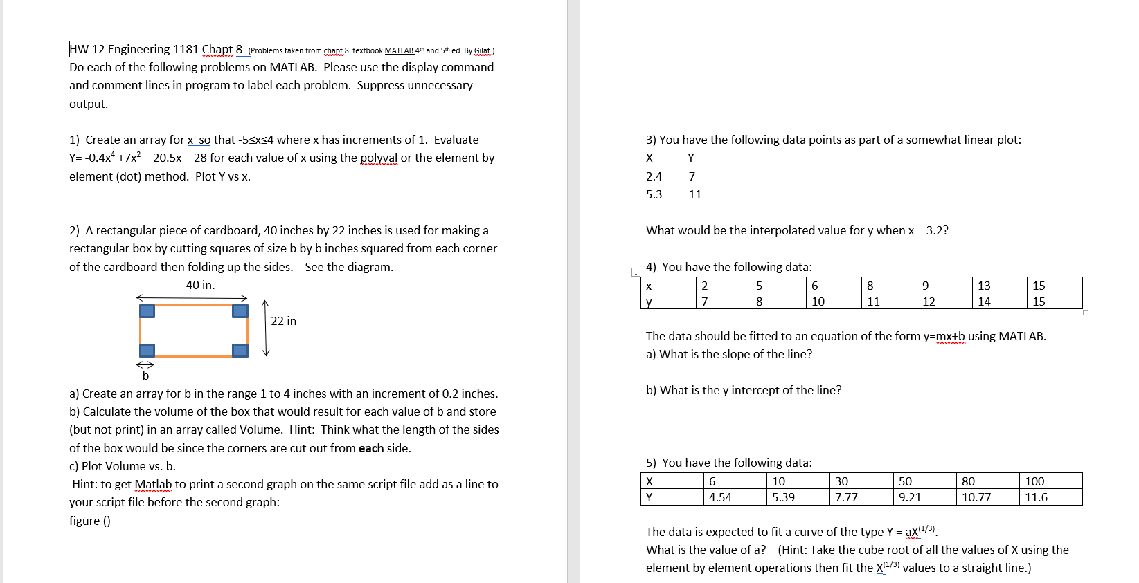 Solved HW 12 Engineering 1181 Chapt 8 (Problems taken from | Chegg.com
