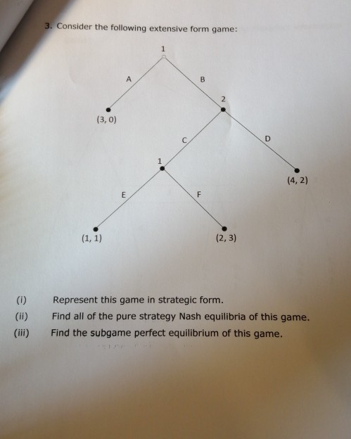 Solved 3. Consider the following extensive form game: (3,0) | Chegg.com