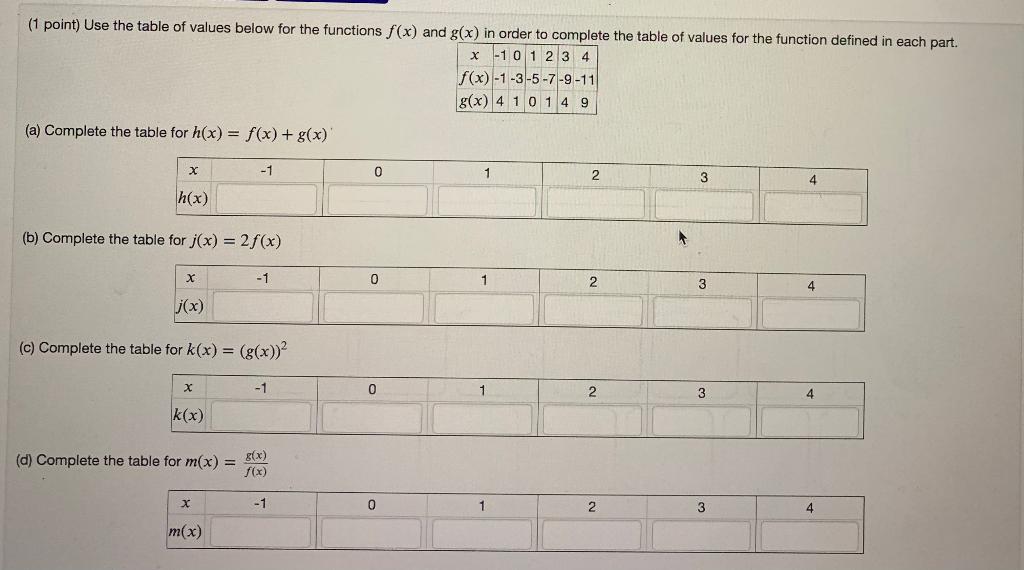 Solved h(x)=f(x)+g(x) j(x)=2f(x) k(x)=(g(x))2 m(x)=f(x)g(x) | Chegg.com