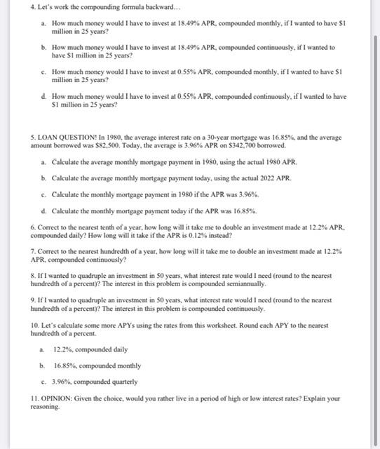Solved 4. Let's work the compounding formula backward a. How | Chegg.com