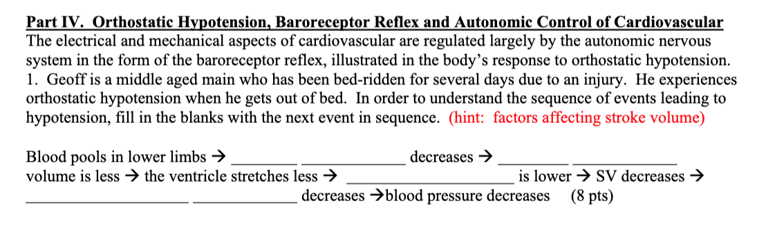Solved Part IV. Orthostatic Hypotension, Baroreceptor Reflex | Chegg.com