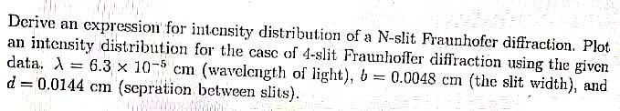 Solved Derive an expression for intensity distribution of a | Chegg.com