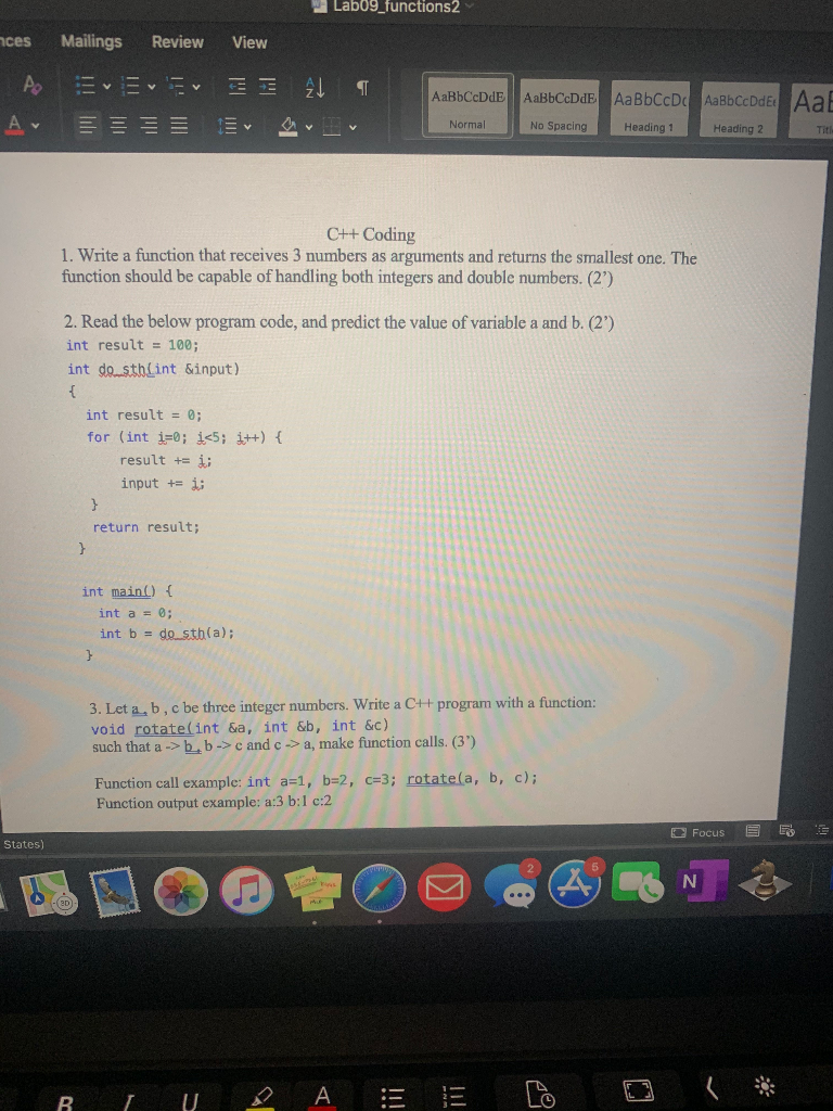 Solved Lab09_functions2 nces Mailings Review View DO EVENTE | Chegg.com