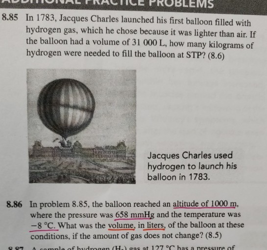 Solved In 1783, Jacques Charles launched his first balloon | Chegg.com