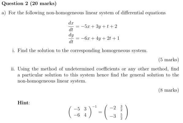 Solved For the following non-homogeneous linear system of | Chegg.com