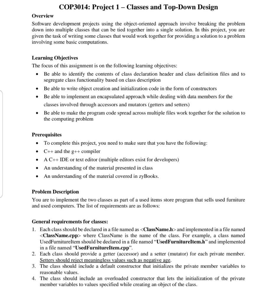 Solved COP3014: Project 1 - Classes and Top-Down Design | Chegg.com