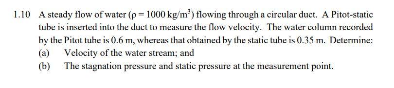 Solved A steady flow of water (ρ = 1000 kg/m3 ) flowing | Chegg.com