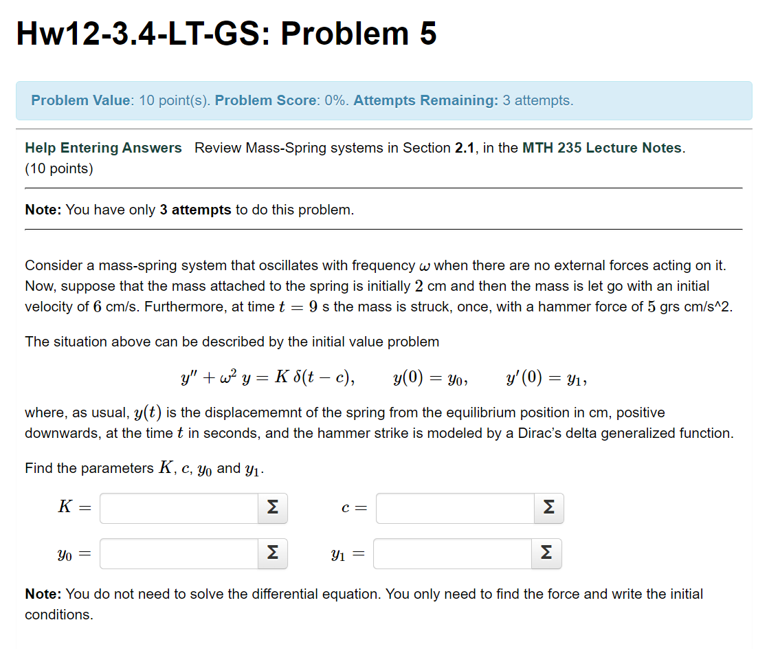 Solved Help Entering Answers Review Mass-Spring systems in | Chegg.com