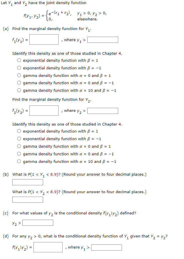Solved Let Y1 And Y2 Have The Joint Density Function Se V1