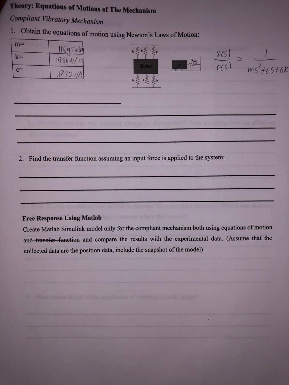 Solved Create Matlab Simulink model only for the compliant | Chegg.com