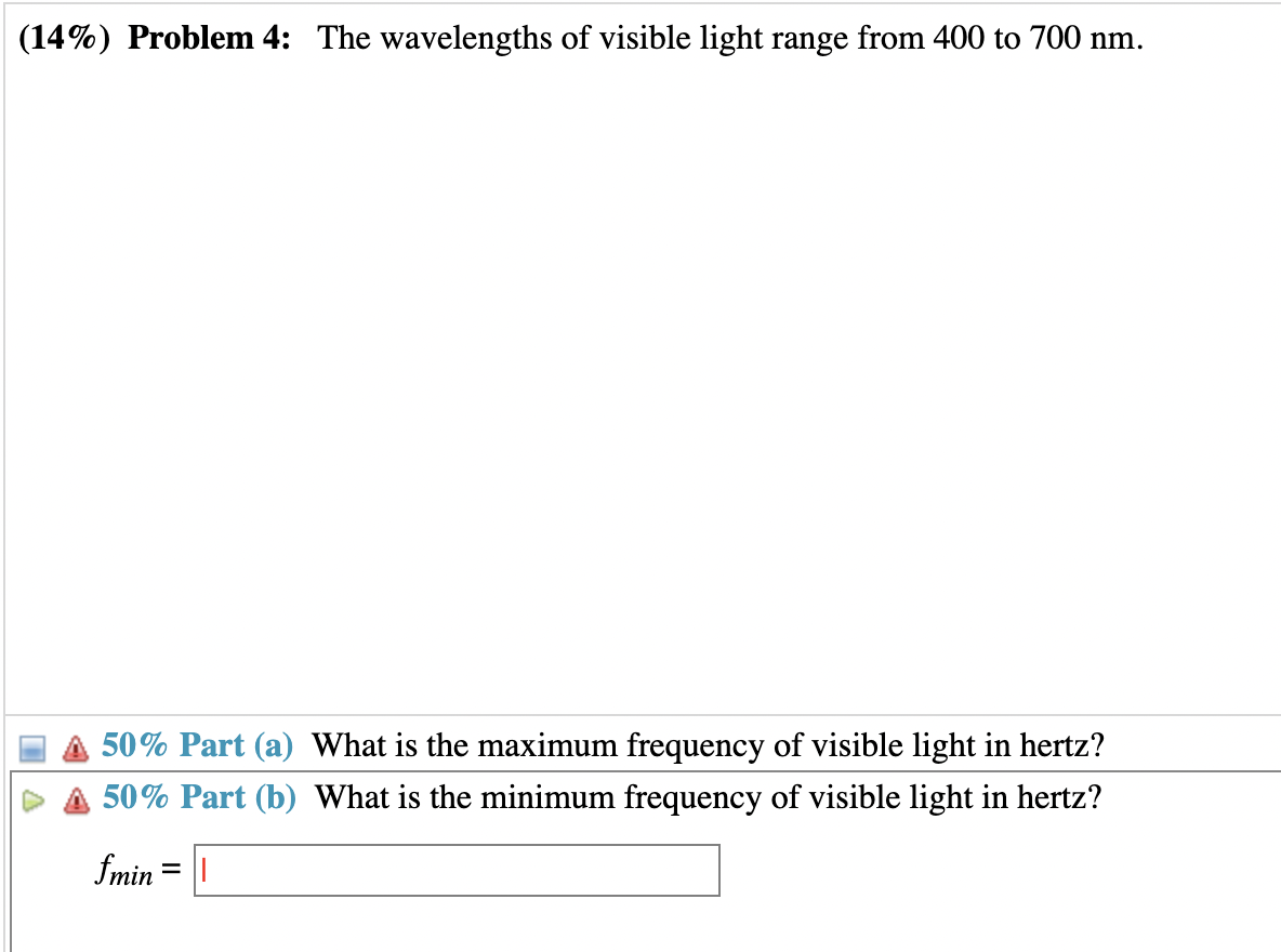 Solved (14\%) Problem 4: The wavelengths of visible light | Chegg.com