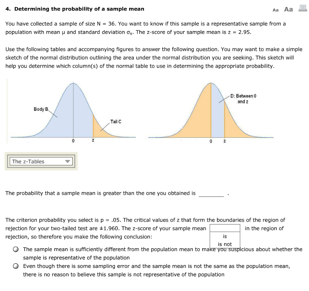 Solved 4. Determining the probability of a sample mean Aa Aa | Chegg.com