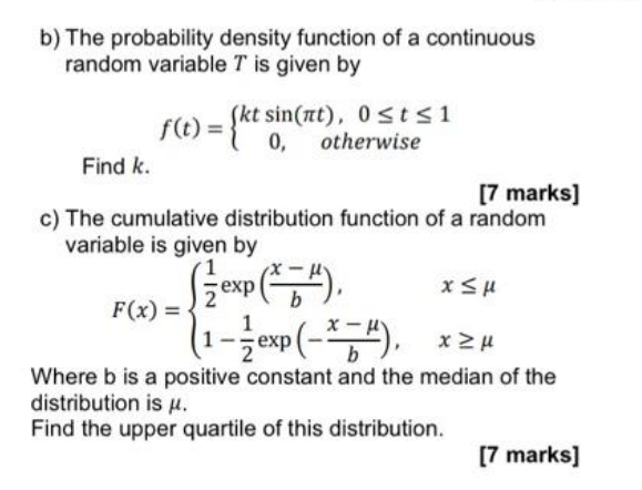 Solved b) The probability density function of a continuous | Chegg.com