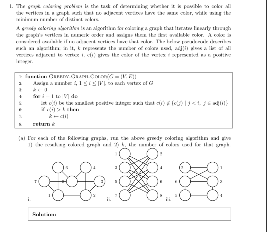 Solved 1 The Graph Coloring Problem Is The Task Of Chegg
