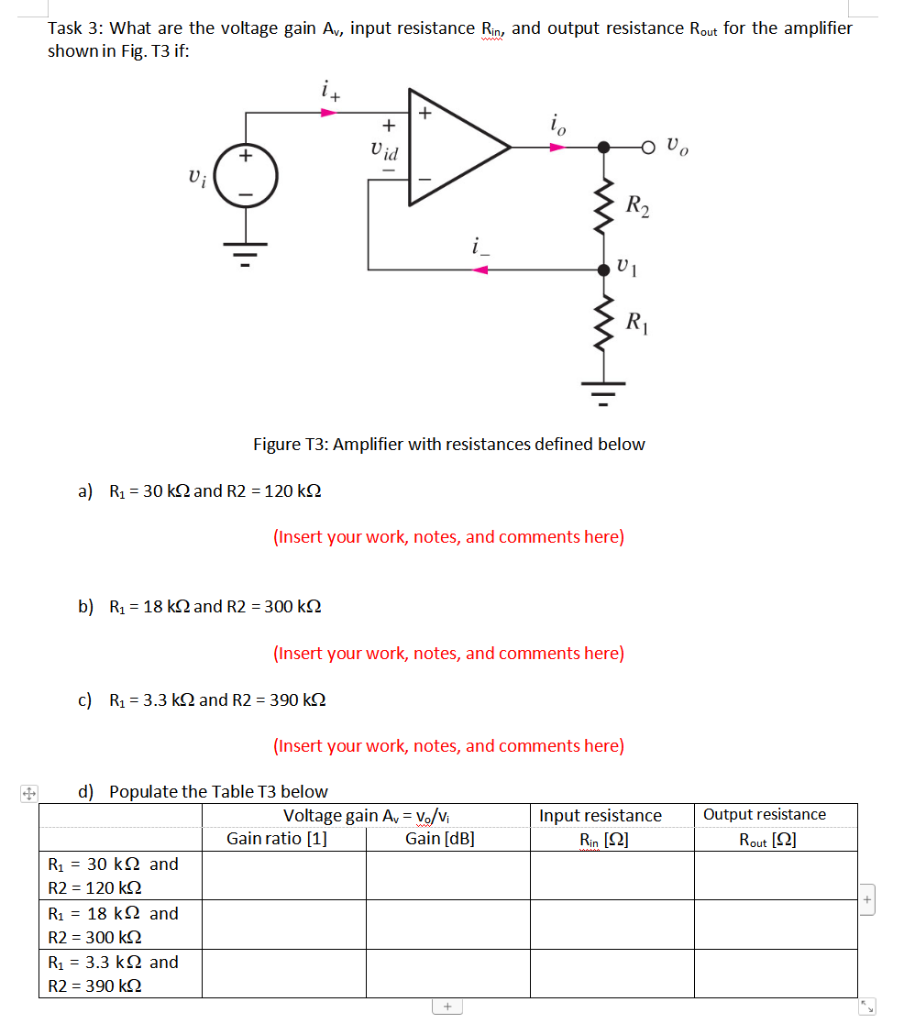 Solved Task 3: What are the voltage gain Av, input | Chegg.com
