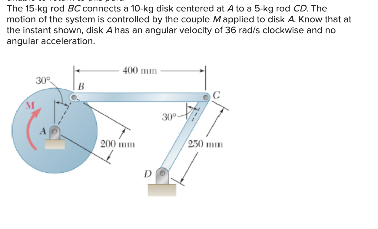 Solved The 15-kg rod BC connects a 10-kg disk centered at A | Chegg.com Solved The 15-kg rod BC connects a 10-kg disk centered at A | Chegg.com
