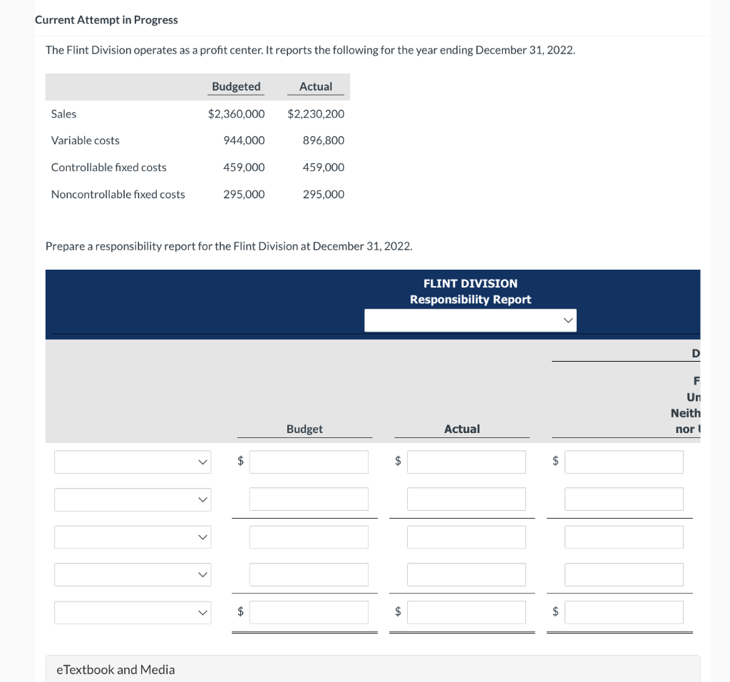 Solved Current Attempt in Progress The Flint Division | Chegg.com