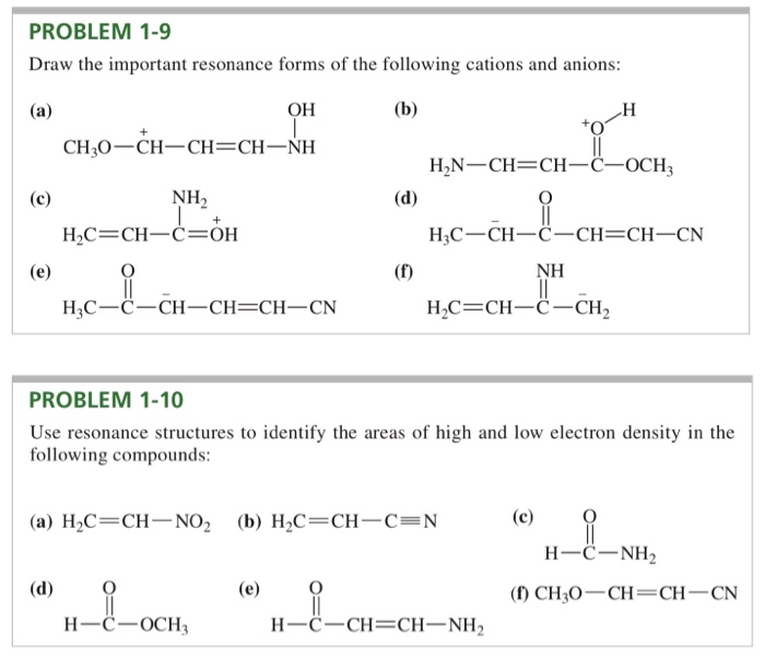 Solved PROBLEM 1-9 Draw the important resonance forms of the | Chegg.com