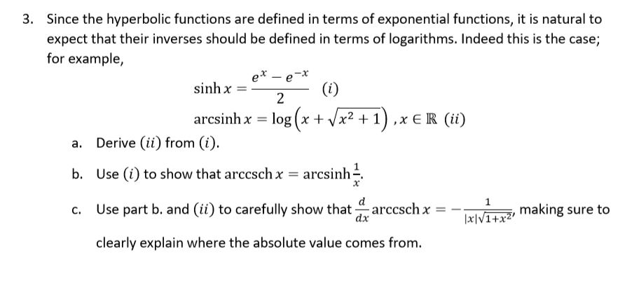 Solved Since the hyperbolic functions are defined in terms | Chegg.com