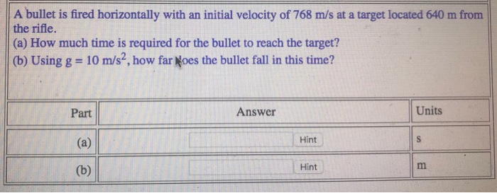 Solved A bullet is fired horizontally with an initial | Chegg.com