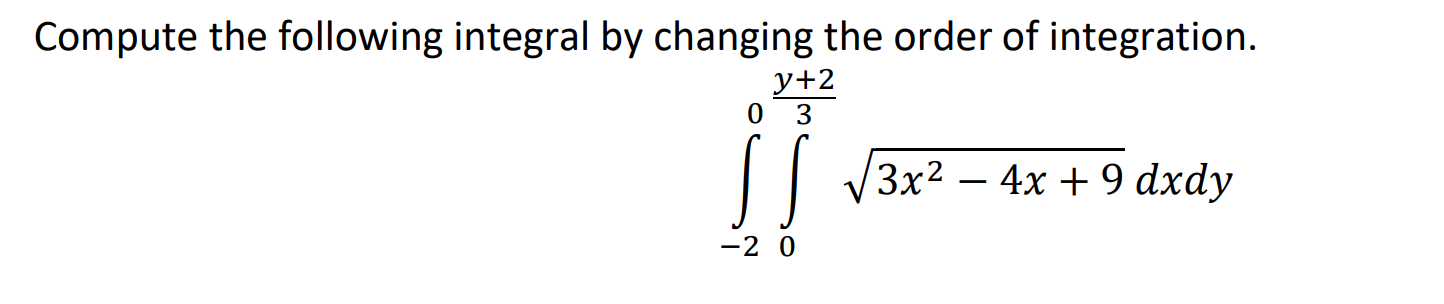 Solved Compute the following integral by changing the order | Chegg.com