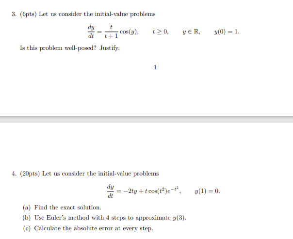 Solved 3. (6pts) Let us consider the initial-value problems | Chegg.com