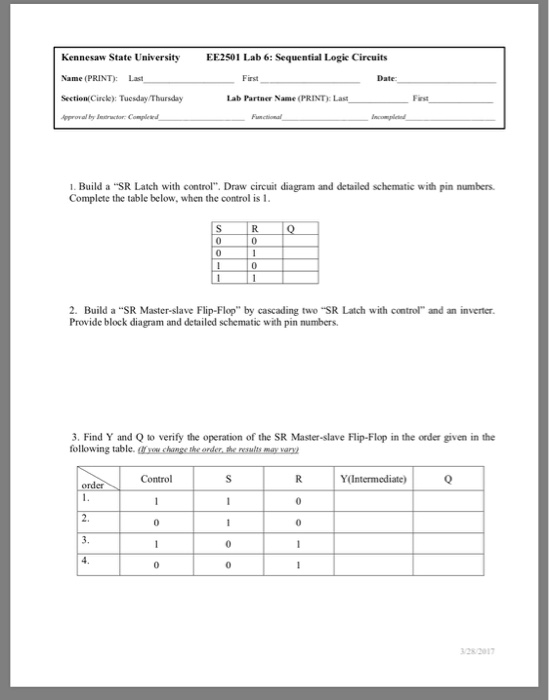 Solved Kennesaw State University EE2501 Lab 6: Sequential | Chegg.com