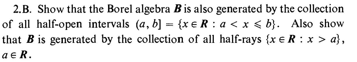 Solved 2.B. Show that the Borel algebra B is also generated | Chegg.com