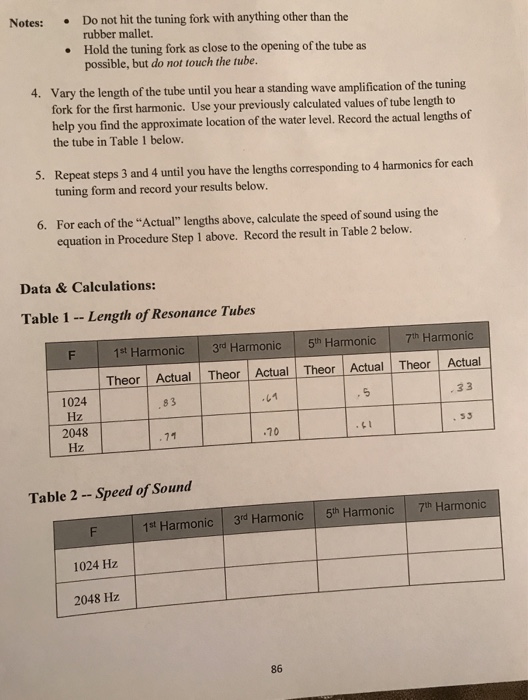 Notes: Do not hit the tuning fork with anything other | Chegg.com