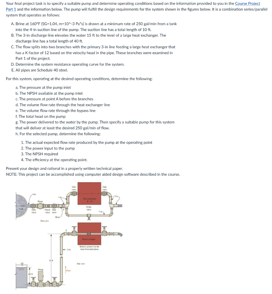 Your final project task is to specify a suitable pump | Chegg.com