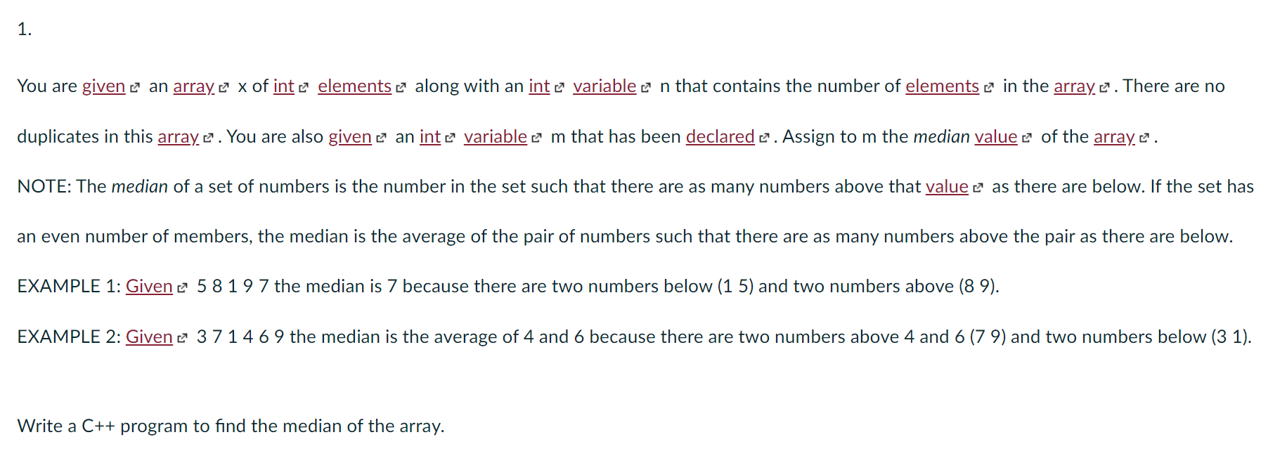 Solved 1. You are given u an array 2 x of int e elements et | Chegg.com