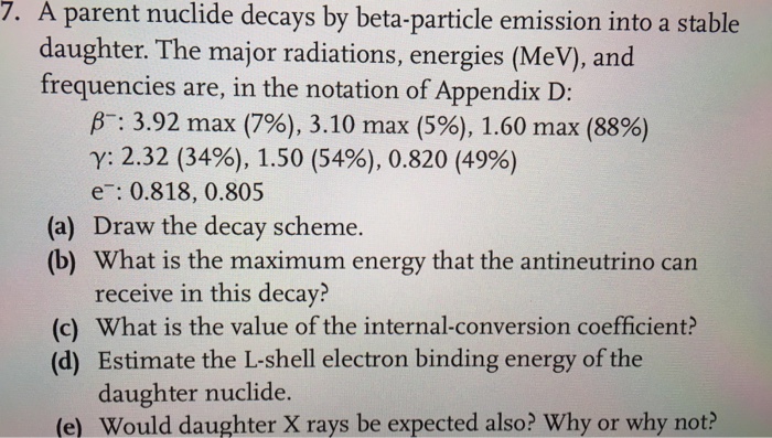 Solved 7. A parent nuclide decays by beta-particle emission | Chegg.com