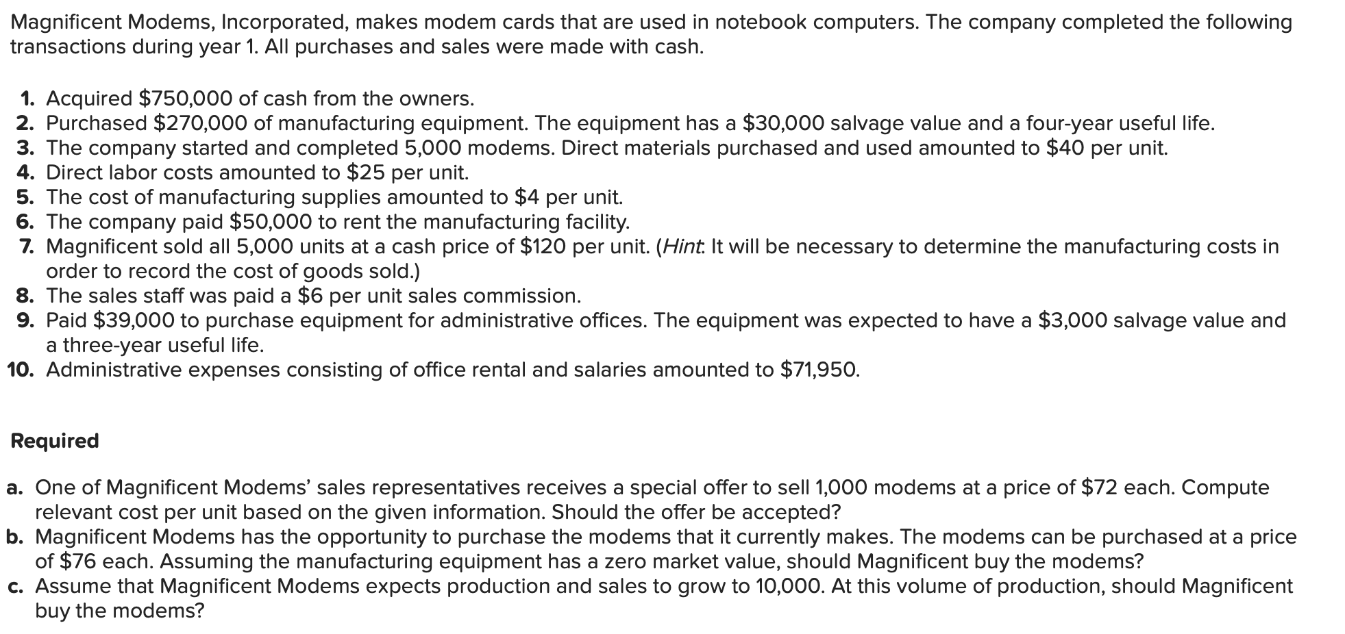 Solved One of Magnificent Modems' sales representatives | Chegg.com