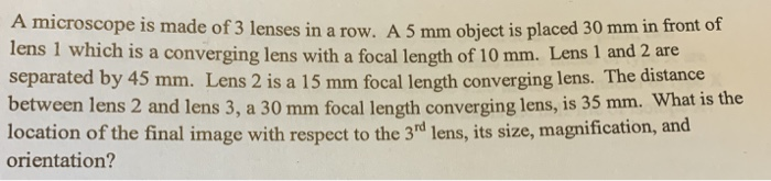 Solved A microscope is made of 3 lenses in a row. A 5 mm | Chegg.com