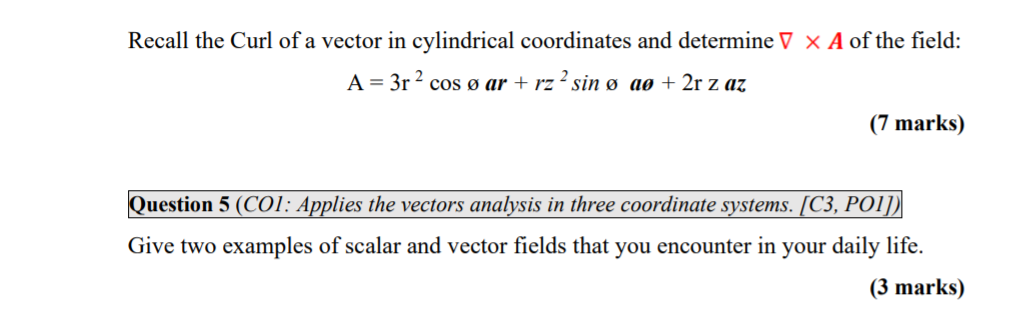 Solved Recall the Curl of a vector in cylindrical | Chegg.com