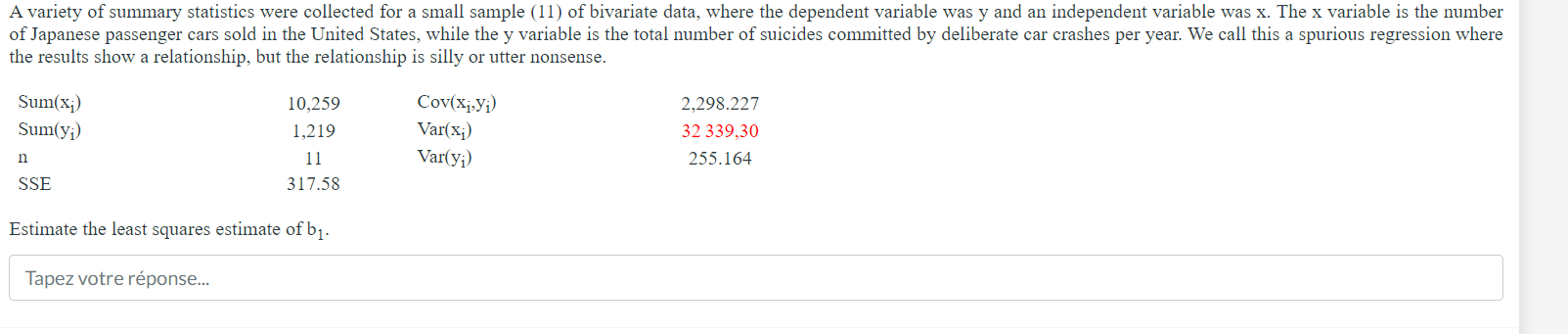 Solved A variety of summary statistics were collected for a | Chegg.com