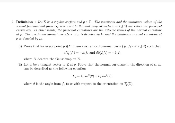 Solved Definition 1 Lel Σ be a regular surface and p∈Σ. The | Chegg.com