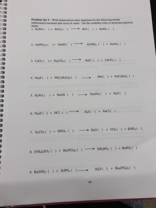 Solved Problem Set 5 - Predict products, and write balanced | Chegg.com