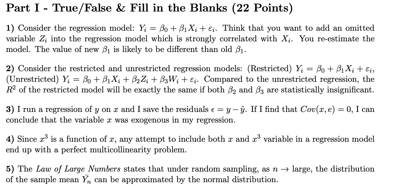 1) Consider the regression model: Yi=β0+β1Xi+εi. | Chegg.com
