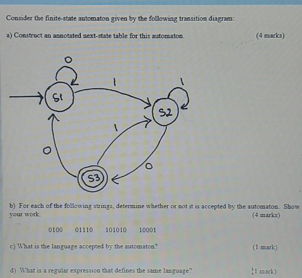 Solved Consider The Finite State Automaton Given By The 