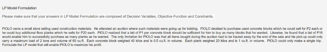 Solved Lp Model Formulation Please Make Sure That Your