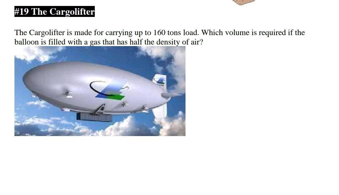 Solved \#19 The Cargolifter The Cargolifter is made for | Chegg.com