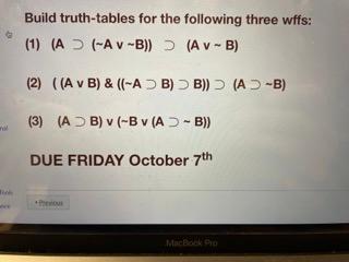 Build truth-tables for the following three wffs: (1) | Chegg.com