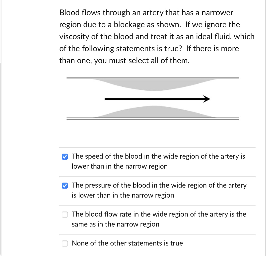 Solved Blood flows through an artery that has a narrower | Chegg.com