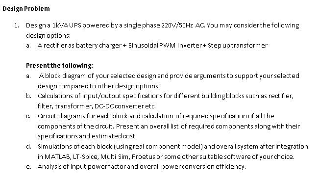 Solved Design Problem 1. Design a 1KVAUPS powered by a | Chegg.com